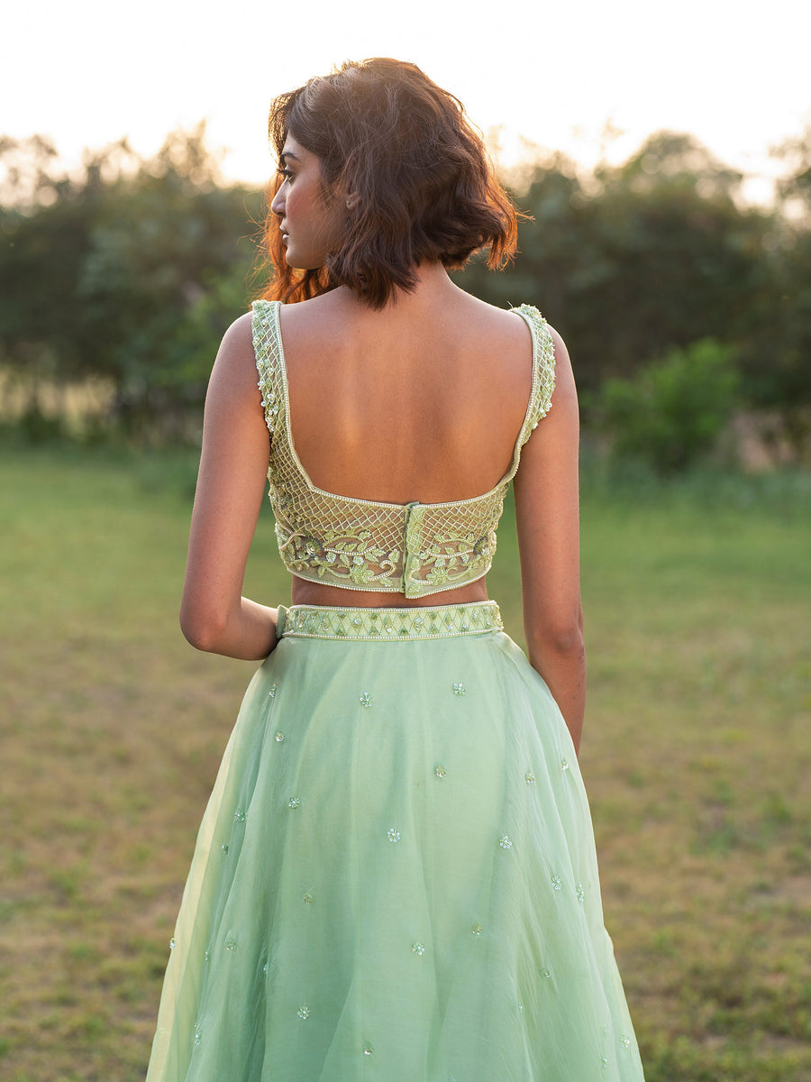 Summerhaven Green Silk Organza Lehenga – Zoon